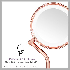 Conair Lighted Makeup-Mirror with Magnification, LED Vanity-Mirror, 1X/5X Magnifying-Mirror, Double Sided-Mirror, Operated in-Battery Rose Gold