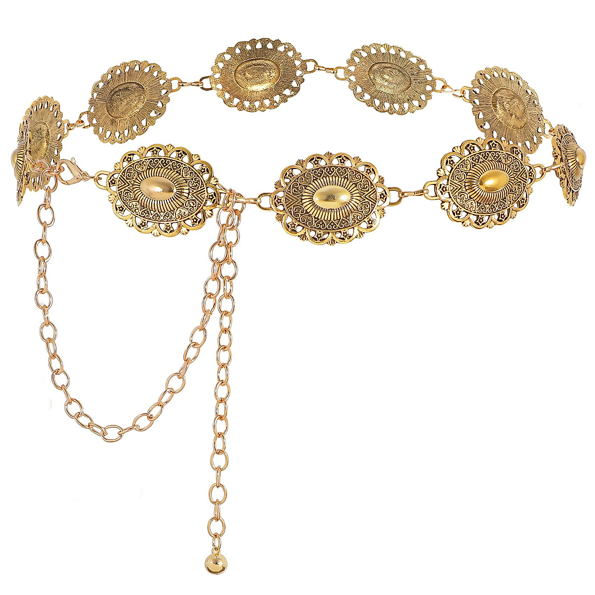 WHIPPY Women Concho Chain Belt Metal Link Western Cowgirl Turquoise Chain Belt for Dress