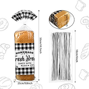 Bread Bags for Homemade Bread Christmas Plastic Bread Bags with Twist Ties Clear Bread Bags Black Buffalo Plaid Baked Bread Bags Fresh Bread Bag for Home Bakers and Bakery 10 x 20 Inch (50 Pcs)