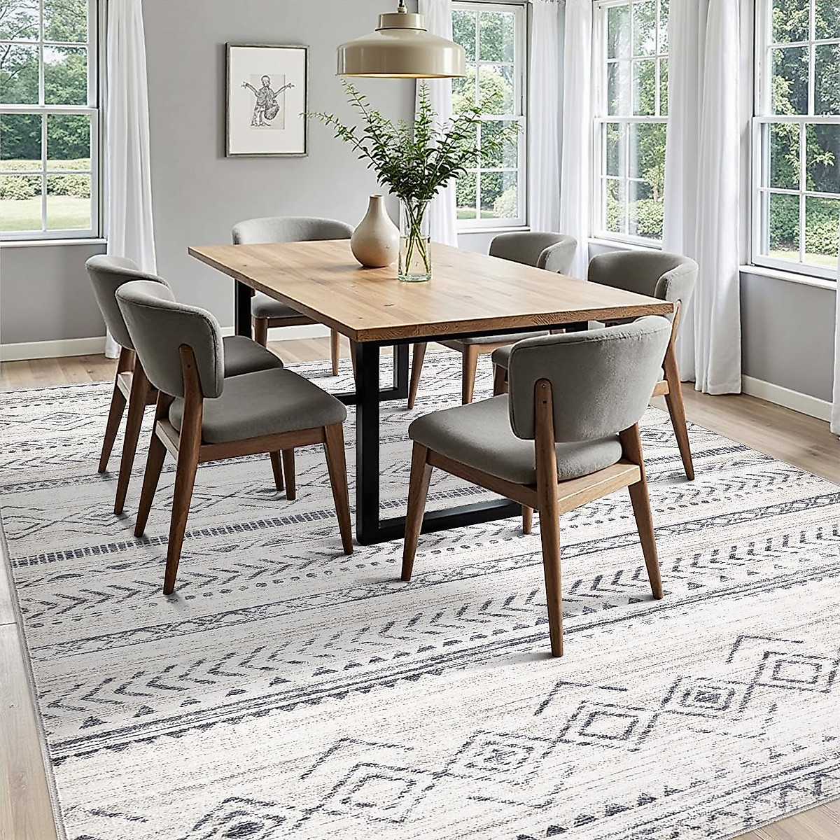 Karlliu Area Rug 8x10 Rugs for Living Room Washable Large Soft Neutral Boho Moroccan Carpet Non Slip Stain Resistant Indoor Floor Carpets for Farmhouse Bedroom Apartment Home Office Decor - Grey