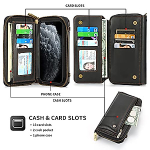 nincyee Multifunction Wallet Case for iPhone 11,Large Capacity Leather Zipper Clutch Bag Case with Shoulder Strap Black