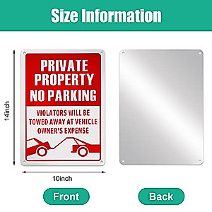 8 Pcs No Parking Signs 14 x 10 inch Violators Will Be Towed Sign Metal Aluminum Private Property Signs for Driveway Trespassing Indoor Outdoor Weatherproof Reflective Rust Free