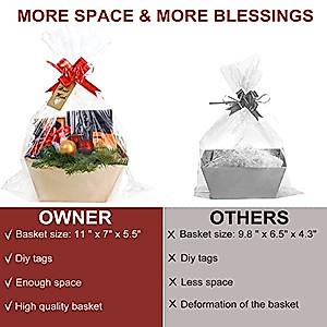 Bigger Baskets for Gifts Empty ,6 Pack Sturdy Kraft Basket With Handles Gift Basket Kit,6 Shrink Wrap Bags, 6 Bows and Hang Tag，Empty Gift Baskets Supplies Wrap To Fill For Holiday And Any Occasion