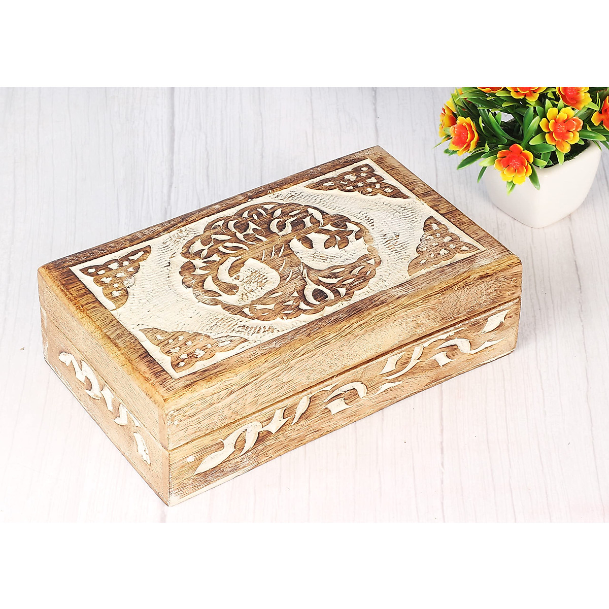 ARTISENIA Father's Day Gifts Wooden Tree of Life Keepsake Decorative Whitewash Finished Jewelry Box Tarot Card Decks Box Storage Organiser for Girls Women