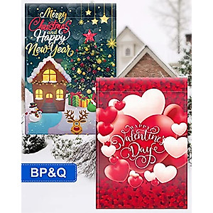 BP&Q Seasonal Garden Flags 12x18 Double Sided Set of 12 - Outdoor Garden Flag Set Holiday Decorations for All Seasons - Small Yard Flags for Outside with Anti-Wind Clip and Stopper