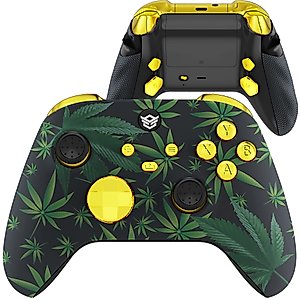 HEXGAMING ADVANCE Wireless Controller for Xbox Series X & S, for Xbox One, and for Windows 7/8/10-4 Remappable Back Buttons - Triggers Stop - Interchangeable Thumbsticks - Green Weeds
