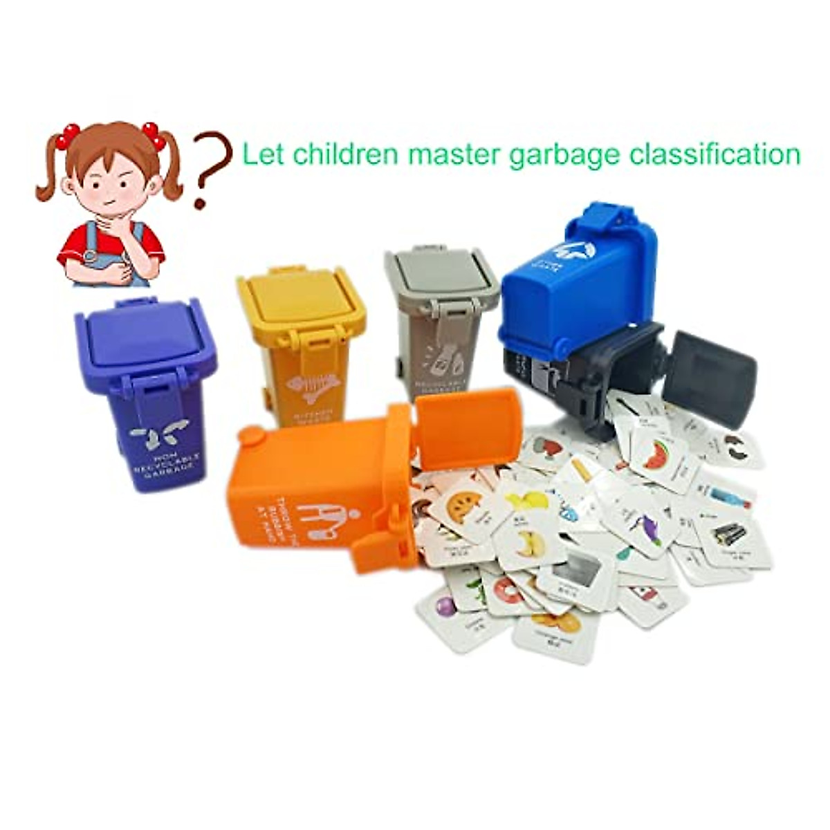 AITING Kids Garbage Classification Toy Vehicles Garbage Truck's 6 Trash Cans +100 Card