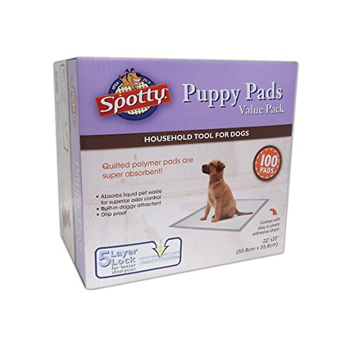 Spotty Super Absorbent Heavy Duty 5 Layer Housebreaking Training Leak Proof Pet Puppy Dog Pee Pads, 100 Count