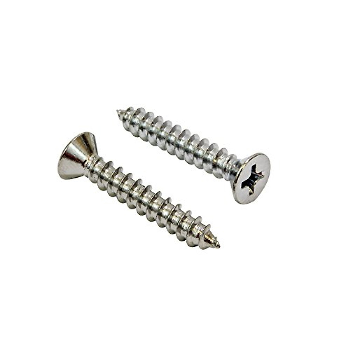 Bolt Dropper 8 x 1-1/4"'' Chrome Coated Stainless Flat Head Phillips Wood Screw, (25 Pack), 18-8 (304) Corrosion Resistant