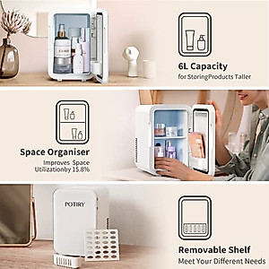 Potiry Mini Fridge, 6 Liter AC/DC Portable Thermoelectric Cooler and Warmer Mini Fridge for Bedroom Car Home Travel Mini Refrigerator for Skin Care Foods Medications