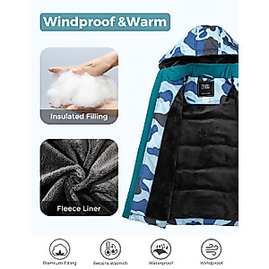 ZSHOW Boys' Light Puffer Jacket Hooded Fleece Lined Outerwear Coat(Blue Camouflage,14-16)