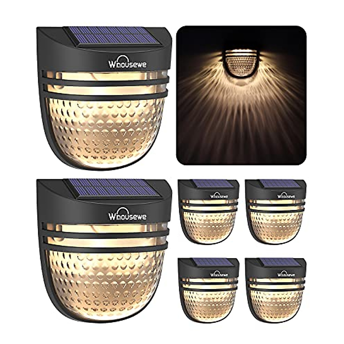 Whousewe Solar Fence Lights, LED Solar Deck Lights IP65 Waterproof Breathing/Constant Mode, Outdoor Solar Light for Fence, Yard, Garden, Garage, Stairway, Gate, Warm Light (6 Pack)