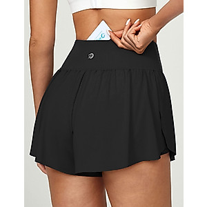 IUGA Athletic Shorts for Women Butterfly Shorts High Waisted Flowy Running Shorts 2 in 1 Crossover Preppy Clothes Skorts Black