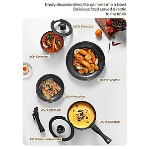 FOHERE 8pcs Pots and Pans Set with 2 Detachable Handles, Aluminum Nonstick Cookware Set, Induction Pan Set, RV Cookware Set, Oven Safe, Stackable