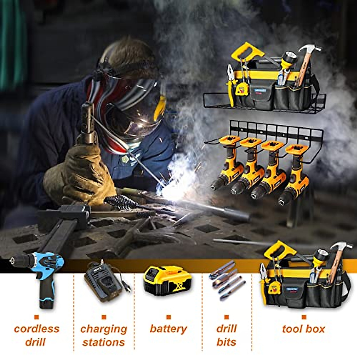 KENNEDICH Power Tool Organizer, Heavy Duty Tool Storage Holder, Wall Mounted Tool Kit Organizer Shelf for Cordless Drills, Handheld Power Tools Utility Racks for Men Dad