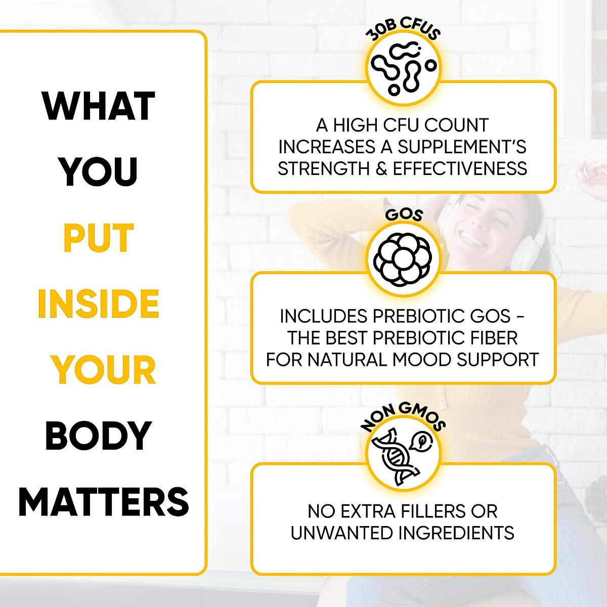 Lifted Naturals Mood Boosting Probiotic 30 Billion CFU - Mood Support Supplement, Prebiotics and Probiotics for Women & Men, Acidophilus Lactobacillus Probiotic, Shelf Stable & Non-GMO, 60 Capsules