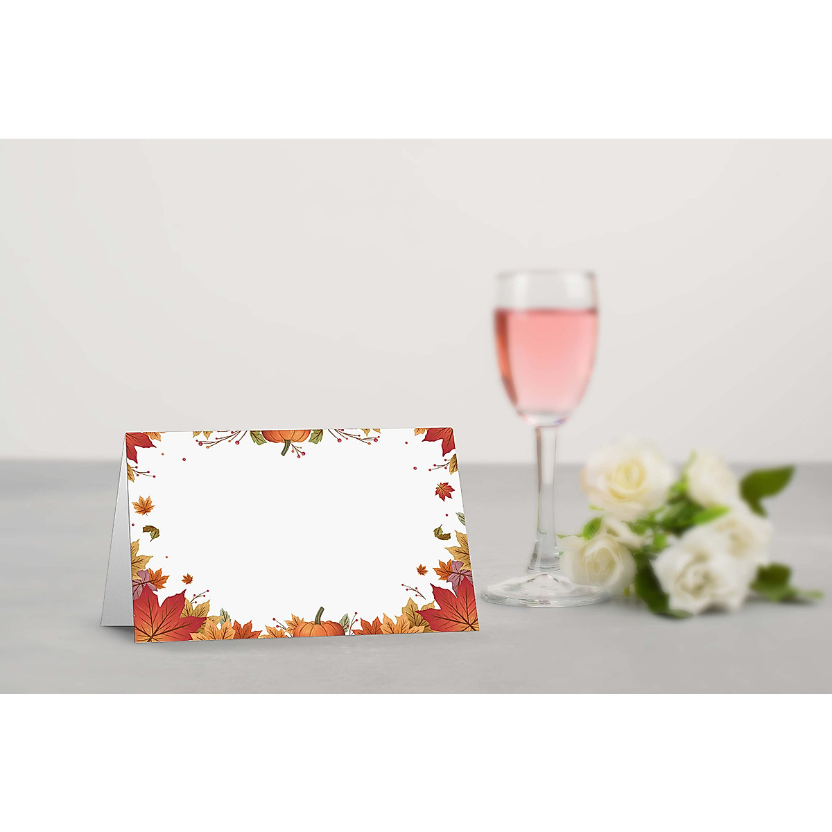 Table Place Card, Fall Thanksgiving Themed Tent Style Cards, Pack of 25 Half-Fold Reception Place Card with Pumpkin, Perfect for Thanksgiving Dinner, Party, Birthday, Wedding, Banquet A07