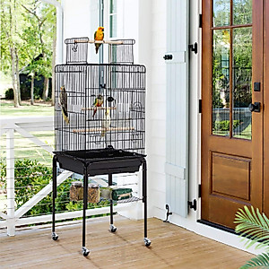 Topeakmart Play Open Top Standing Bird Cage with Removable Stand Wheels Black