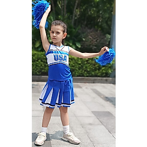 KAKALVER Cheerleader Costume for Girls Cheerleader Outfit with Pom Poms for Halloween Sports Cheerleader Gifts