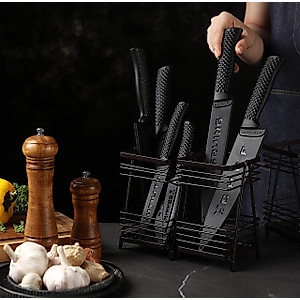BRANIK 6Pc Black Kitchen Knife Set with Protective Sheaths & Giftbox, Premium German Steel with Special Non-Stick Coating making them Dishwasher Safe. Sharp black knives set for kitchen Knife set.