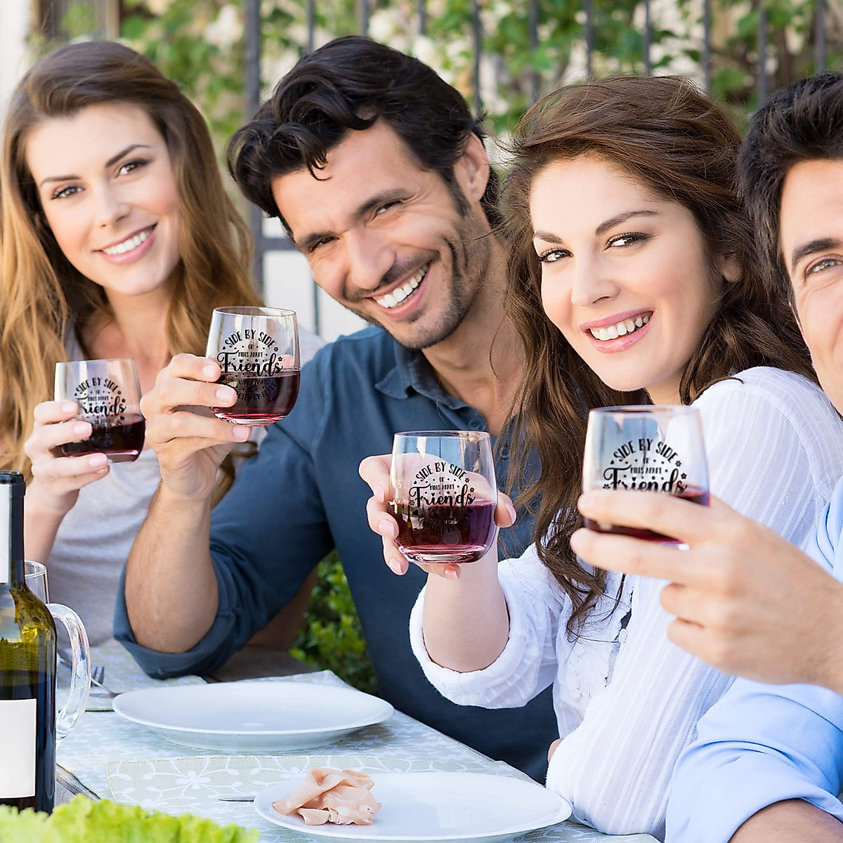 Irenare 4 Pcs Friends Wine Glasses, 15 oz Wine Glasses Gift for Women Friendship Gifts Birthday Gifts for Women, Sister, Mom, Grandma, Nana, Her