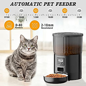 Automatic Cat Feeder, WHDPETS Pet Dry Food Dispenserr for Cats and Dogs, Timed Cat Feeder with Desiccant Bag, Dual Power Supply, 10s Voice Recorder, Black