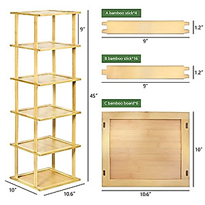 Vertical Shoes Rack Bamboo,6 Tier Free Standing Shoe Rack Tall,Narrow Shoe Rack Storage Organizer,Skinny Shoe Tower furniture for Entryway,Living Room,Saving Space,Corner,Small Space and Bedroom