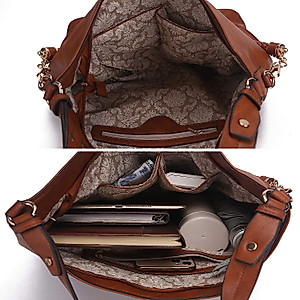 MKF Crossbody for Women - Adjustable Shoulder Strap - PU Leather Top-Handle Handbag Purse Satchel-Tote Bag Charm Brown