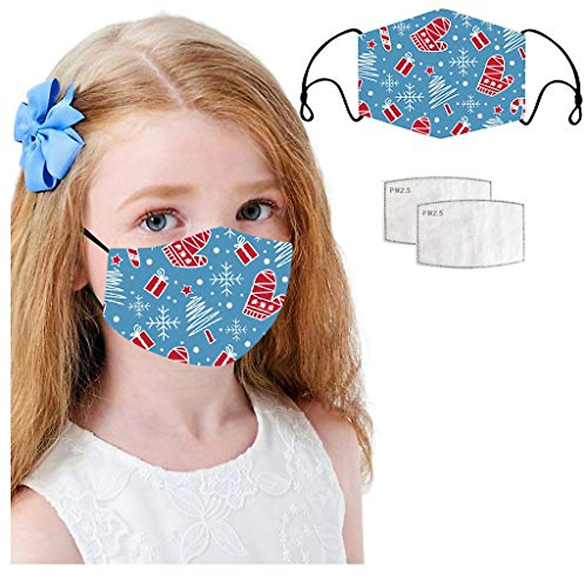 PENATE 1Pcs Kids Cool Mouth C-Over Christmas Printed Facemasks Washable and Reusable Face Bandanas +2PC Filters