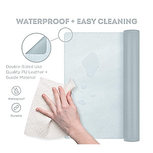 FTC Leather Desk Pad and Blotter, Non-Slip PU Suede Base (Smokey Blue 31.5 X 15.75), Stitched Mouse Pad for Office, Computer Gaming, Keyboard and Protector Writing Mat