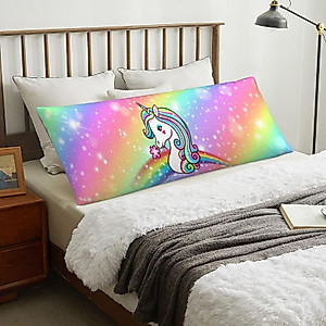 Rainbow Unicorn body pillowcase for Boys Girls Unicorn Cartoon Long Pillow Case Protector with Zipper Decorative Ultra Soft 20"x54"