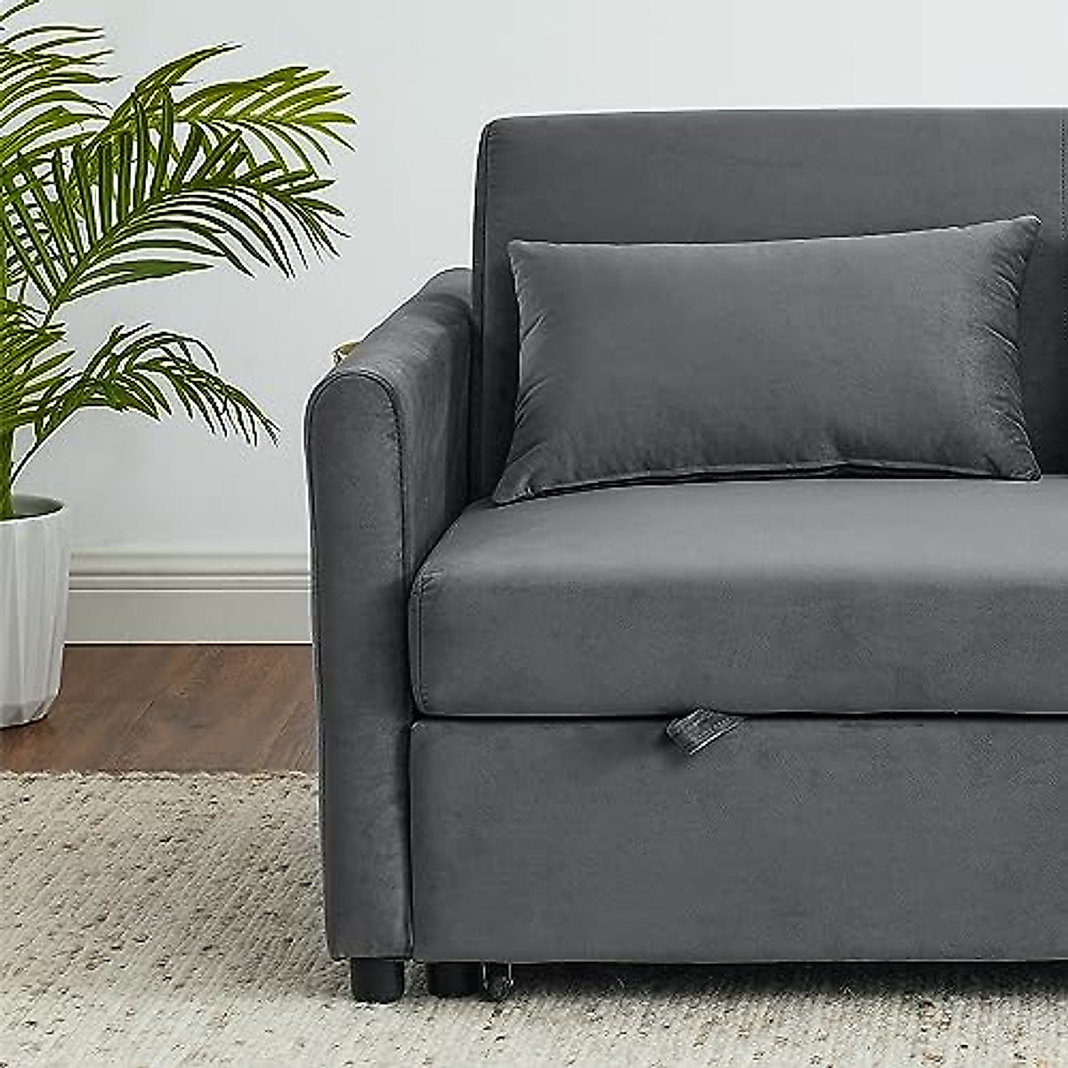 FANYE Foldable Futon Sofa Loveseat Convertible Sleeper Couch Bed for Small Space Apartment Office Living Room Furniture Sets with 2, Tufted Back & Seat Sofabed, Gray Velvet Bring Side Pockets, Pillows