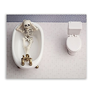 Skeleton Bathroom Prints - Skeleton Wall Art , Skeleton Bathroom Decor - Funny Bathroom Art, Funny Bathroom Decor Wall Art, Bathroom Halloween Decor, Hipster Gifts - Set of 4 (8x10) Unframed