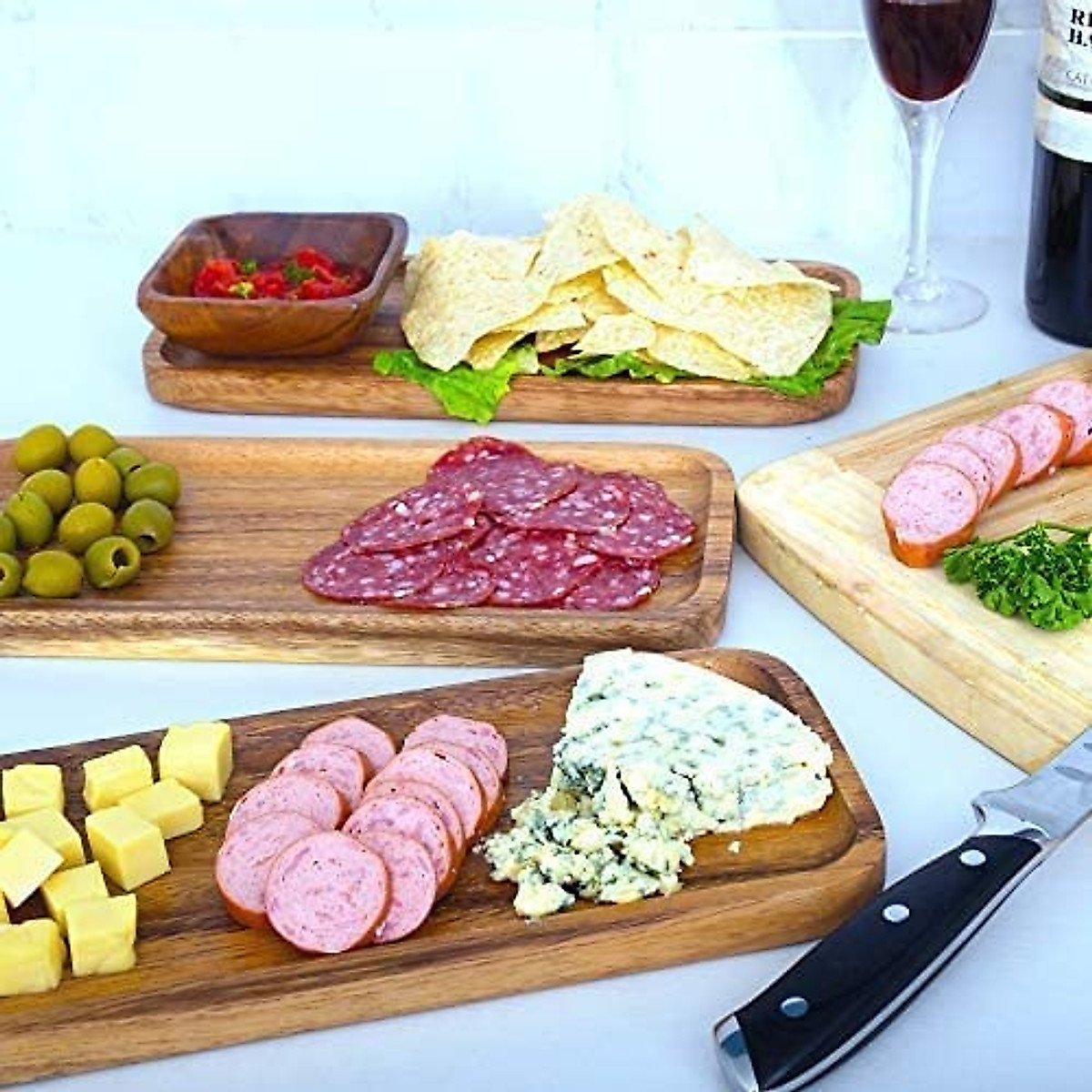 Set of 3pcs Solid Acacia Wood Serving Trays (11 x 4.1 inches) Rectangular Wooden Serving Platters for Home Decor, Food, Vegetables, Fruit, Charcuterie, Appetizer Serving Tray, Cheese Board Plate