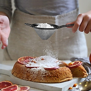 TeamFar Fine Mesh Strainer, 3.3 Inch Stainless Steel Tea Cocktail Coffee Flour Strainer with Long Handle for Kitchen Bar, Small Conical Cone Mesh Strainer, Non-Toxic & Easy Clean, (Set of 2, Black)