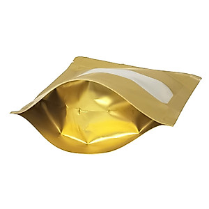50 Pieces Stand Up Pouchs Resealable Food Storage Bags with Transparent Window Zip Lock Smell Proof Bags for Food Storage (Gold)