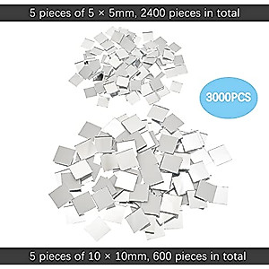 Self-Adhesive 5×5mm 2400pcs and 10×10mm 600pcs,Glass Mosaic Mirror Tiles Square Sticker Disco Ball for DIY Craft Decoration Silver (Silver)
