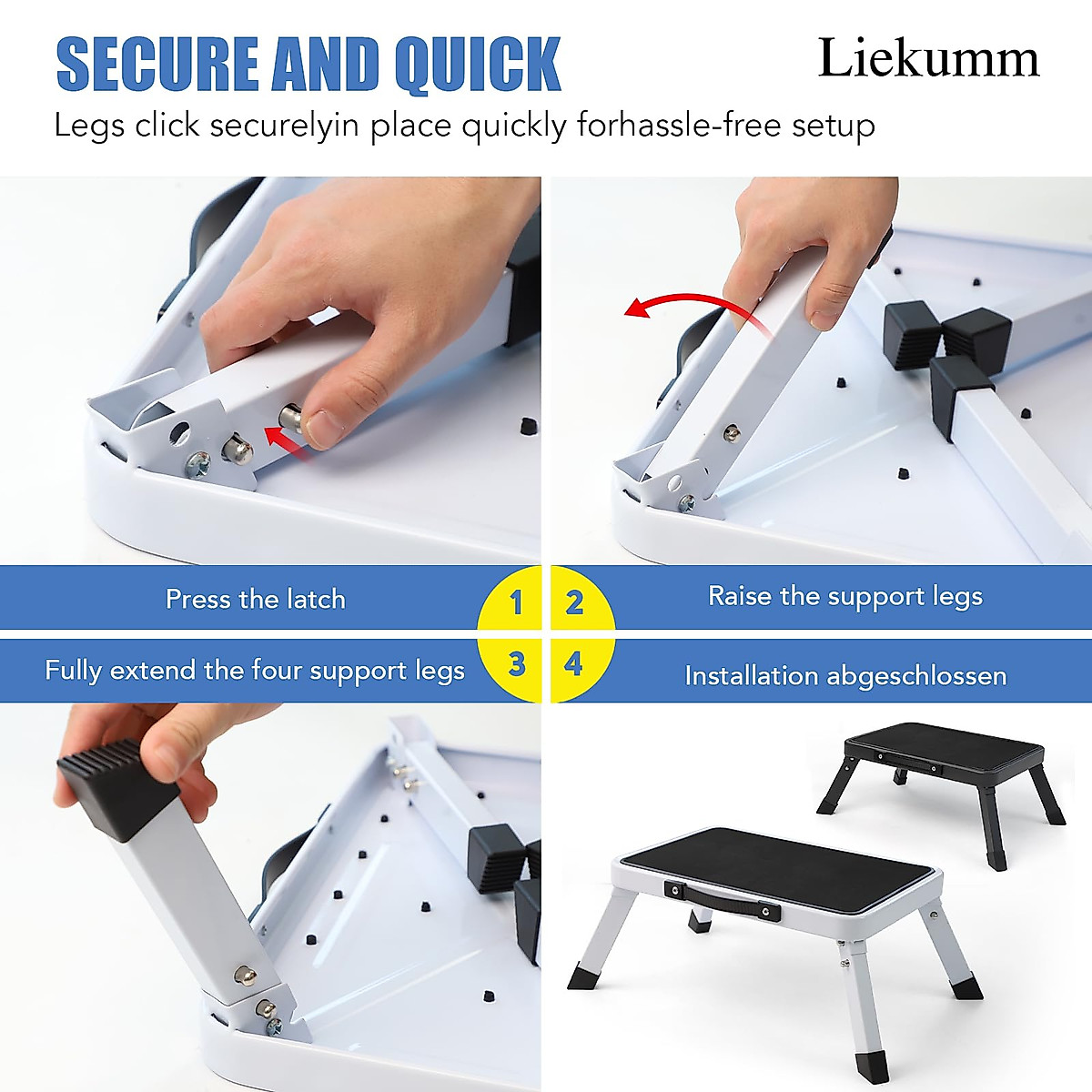 LIEKUMM Foldable Step Stool, 330lbs Capacity Step Ladder, Step Stool with Non-Slip Platform, Folding Step Stool, Portable One Step Stool for Kitchen, Bedroom, Office, Camping, White