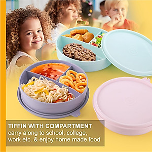 Snack Containers 3-Pack – 3-Compartment Round Snack Containers for Kids and Adults – Stackable Food Storage Containers with Lids – BPA-Free Dishwasher-Safe Snack Boxes for Kids Single Serving