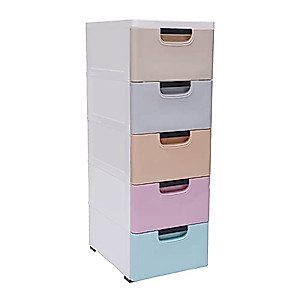 TFCFL Drawers Dresser Storage Cabinet with 5 Drawer Stackable Vertical Closet Drawers Dresser with Wheels Organizer Units for Bedroom Living Room
