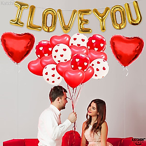 KatchOn, I Love You Balloons - Pack of 37 | Heart Balloons for Proposal Decorations, Happy Anniversary Decorations | Love You Balloon, Love Sign Balloon for Her, Romantic Decorations Special Night