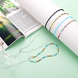 Yolev 6 Pieces Colorful Tiny Seed Beaded Necklace Boho Beads Choker Seed Beaded Choker Necklace Beach Necklace Chain Jewelry for Women
