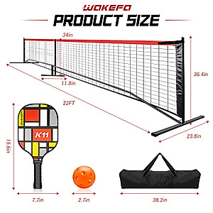 Pickleball Net Set - Portable Pickleball Net System, Steady Metal Frame, 22FT Regular Size, 4 Pickleball Paddles & 4 Balls, 1 Carry Bag, Pickleball Set for Indoor Outdoor Play