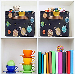 Storage Basket Cube Solar System Planet Large Collapsible Toys Storage Box Bin Laundry Organizer for Closet Shelf Nursery Kids Bedroom,15x11x9.5 in,1 Pack