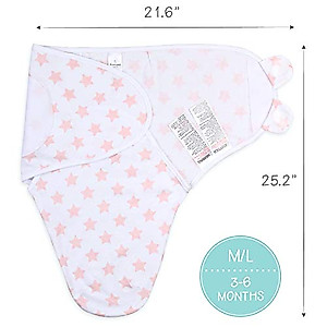 The Peanutshell Swaddle Blankets for Baby Girls, Pink Floral & Stars, 3 Pack Wrap Set, 2 Sizes (Small/Medium)