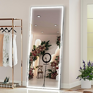 Full Length Mirror (72 x 32 in) with LED Bathroom Mirror Wall Mounted Mirror 3 Color Modes Lights Lighted Full Body Mirror, Aluminum Frame Wall Large Full Length Mirror, for Bedroom Living Room