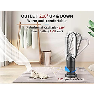 Bladeless Tower Fan & H13 HEPA Air Purifier & 1500W Space Heater 3in1, 120° Swing & 210° Tilt Head Table Fan, 29in. 35W Desk Fan with Remote, 9 Speeds 9H Timer Air Circulator for Home Office, G/S…