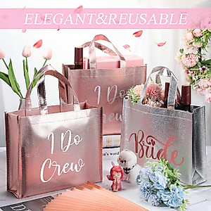 12 Pcs Bridesmaid Gift Bags with I Do Crew Gift Bags Glossy Reusable Grocery Bags for Bridal Gift (Silver, Rose Gold)