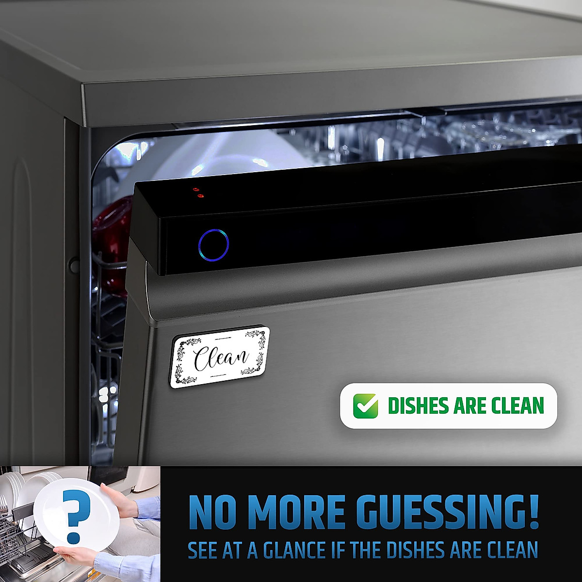 HMmagnets Dishwasher Magnet Clean Dirty Sign That Will Never Fall - Magnetic Dirty/Clean Indicator | Thicker & Stronger (Upgraded Magnets) | Doesn’t Peel | 4.5 * 2.5 Inches - Modern Decorative