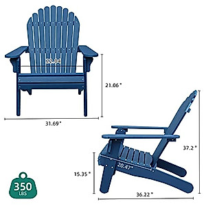 DWVO Deluxe Oversized Adirondack Chair Set of 2, Weather Resistant Poly Resin Fire Pits Chair, Wood Grain Polystyrene Outdoor Chairs for Patio Pool Deck Lawn and Garden, Navy Blue